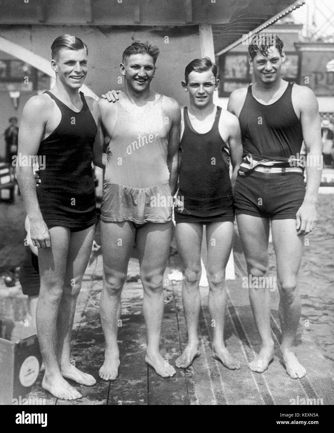 Buster Crabbe, George Kojac, Ray Ruddy, Johnny Weissmuller 1928 Stock ...