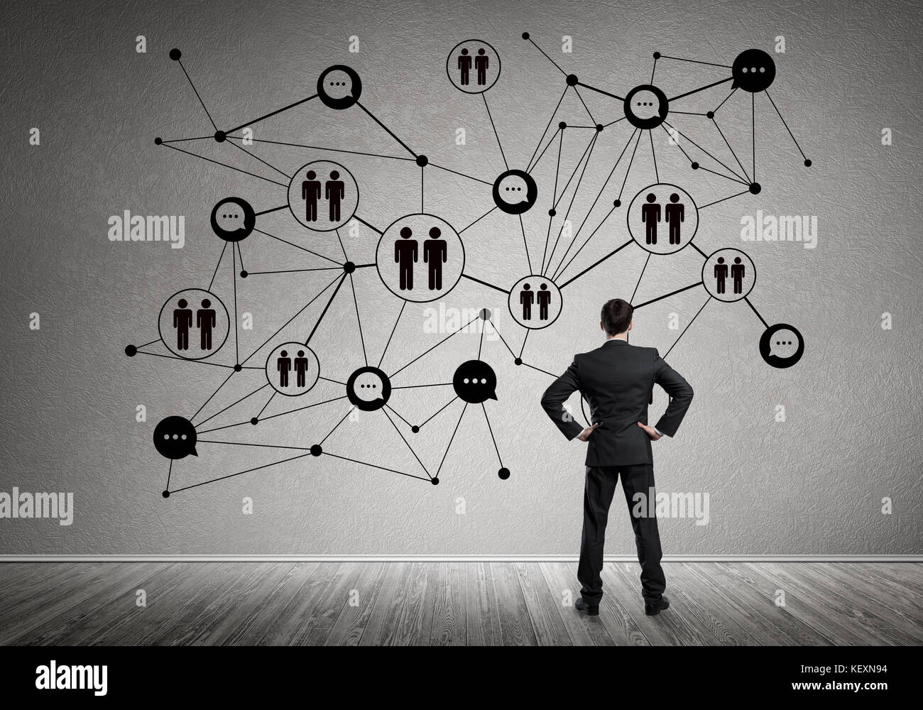 Connection lines drawn on concrete wall as symbol for networking Stock ...