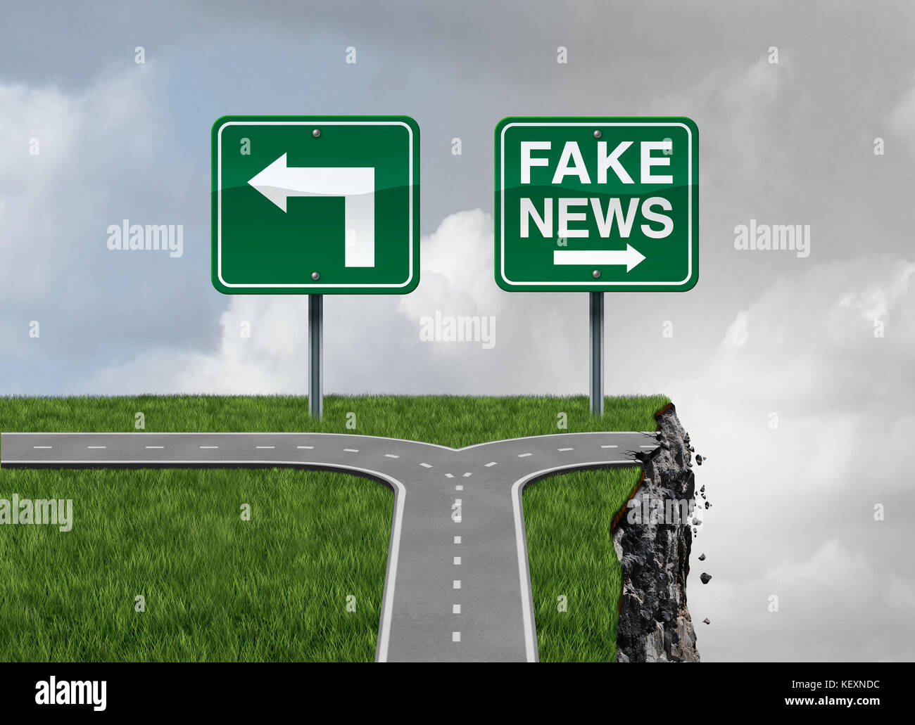 Fake news risk and alternative facts danger concept as a crossroad path ...