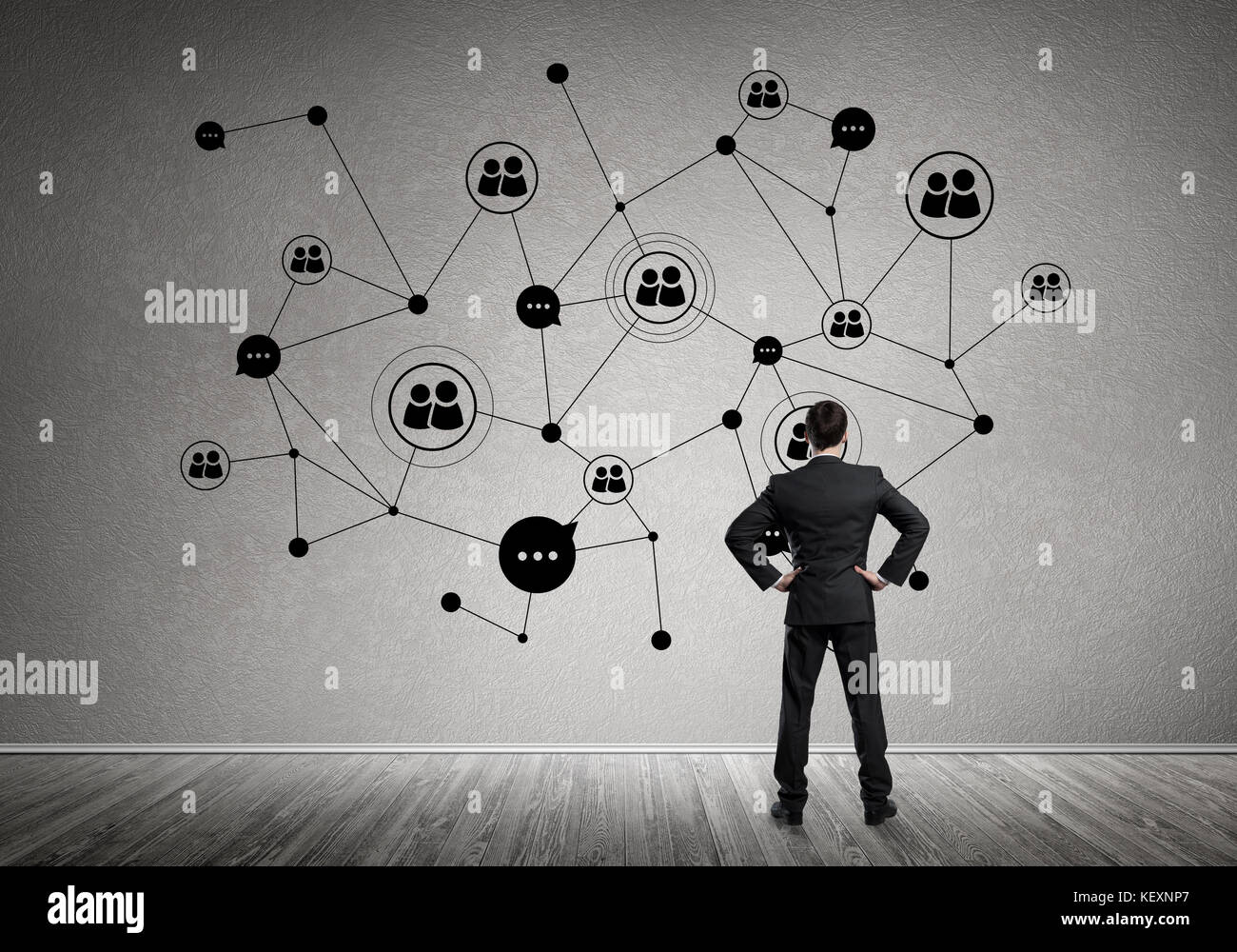 Connection lines drawn on concrete wall as symbol for networking Stock ...