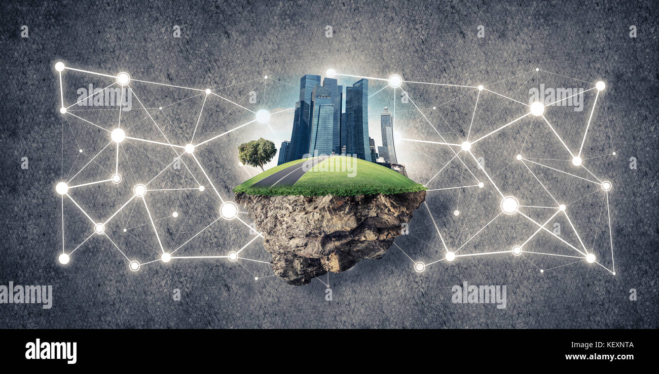 Concept of modern networking technologies and eco green construc Stock ...