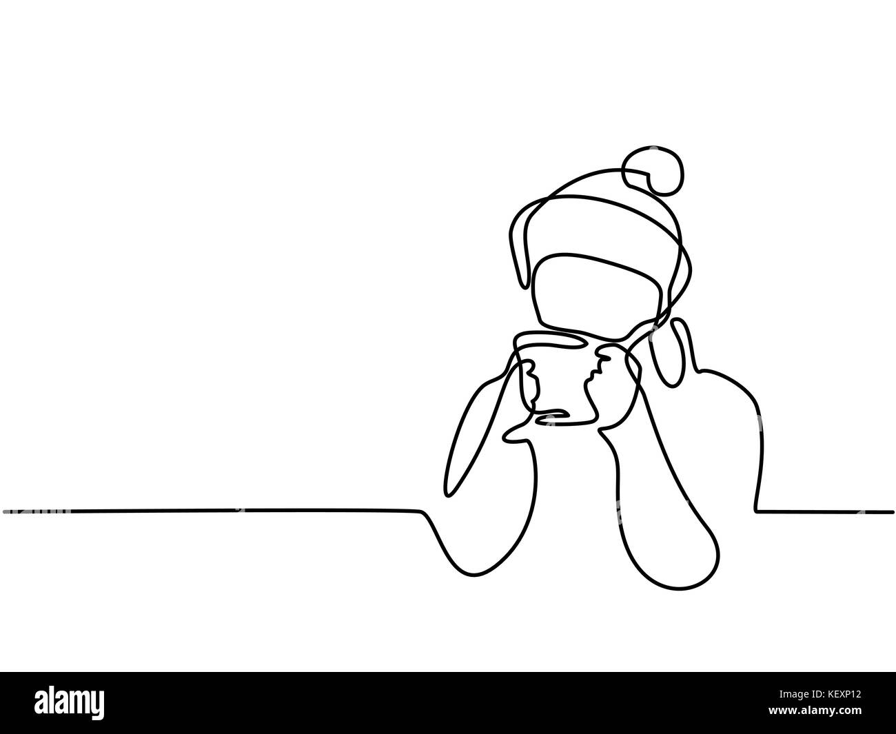 Woman drinking cup of tea winter time Stock Vector Image & Art - Alamy