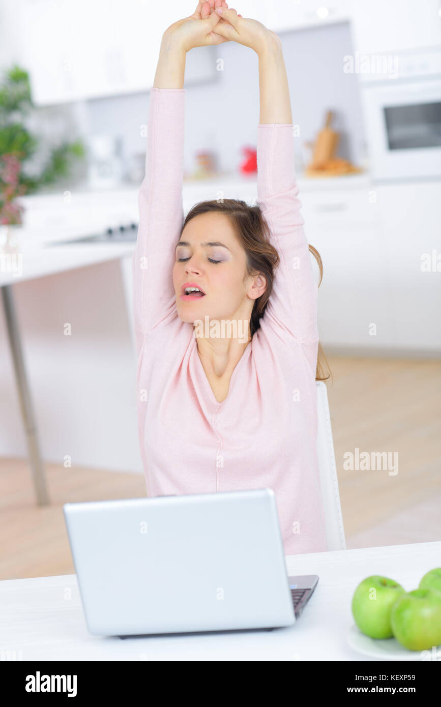 happy young woman stretching hands Stock Photo - Alamy
