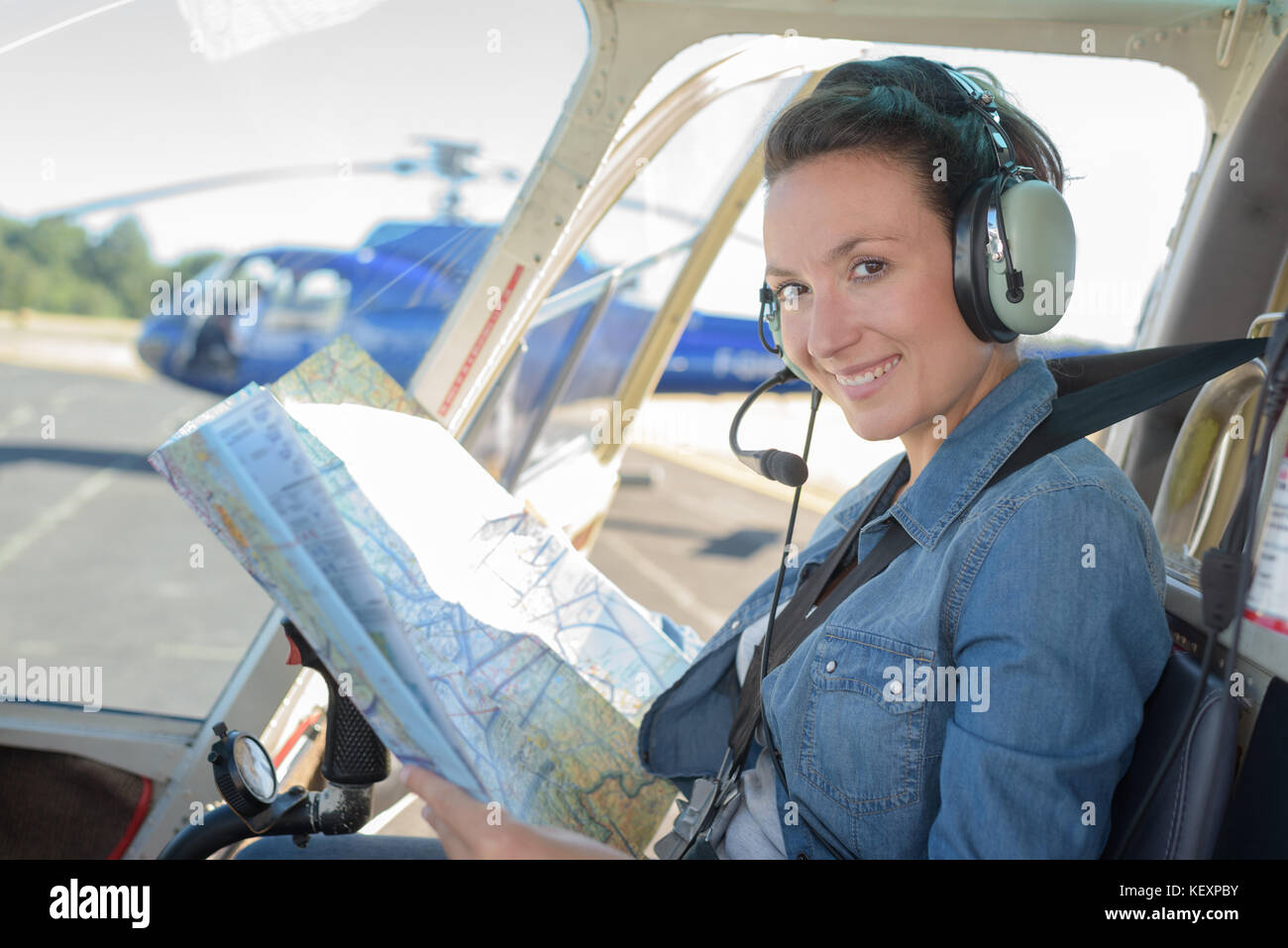 young woman helicopter pilot Stock Photo - Alamy