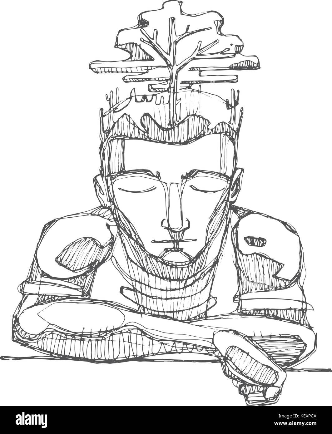 Human head and tree illustration Black and White Stock Photos & Images ...