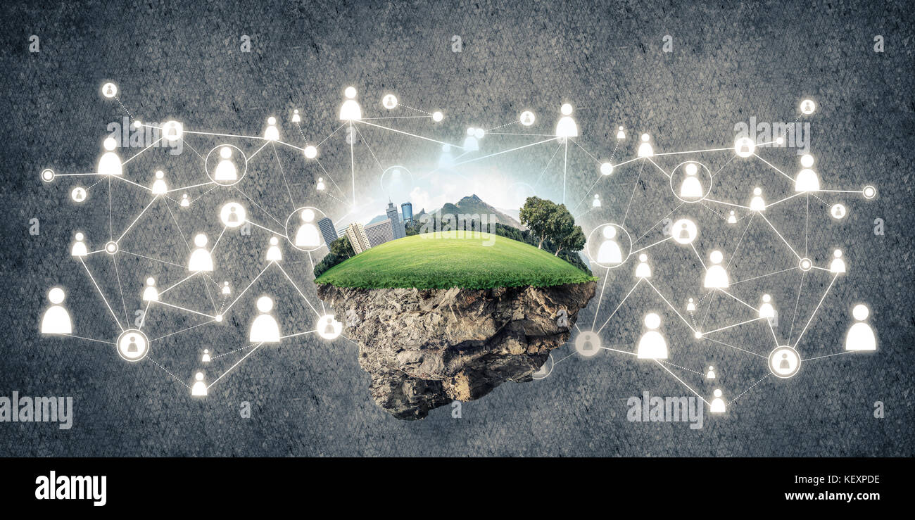 Concept of modern networking technologies and eco green construc Stock ...
