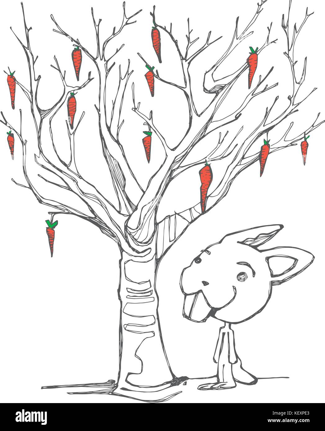 Vector illustration or drawing of a cartoon of a man with a tree on his ...