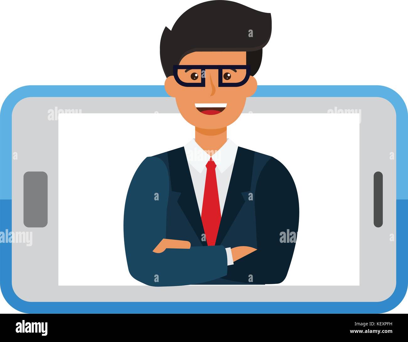 business mobile application, businessman in smartphone cartoon flat ...