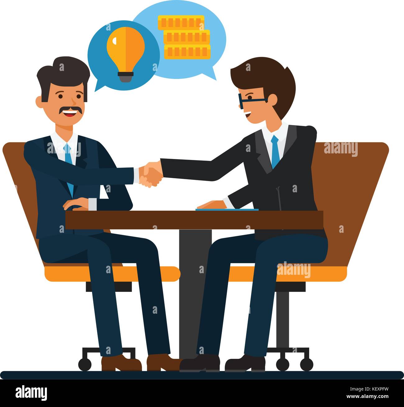 Business negotiations, businessmen shaking hands at office desk cartoon ...