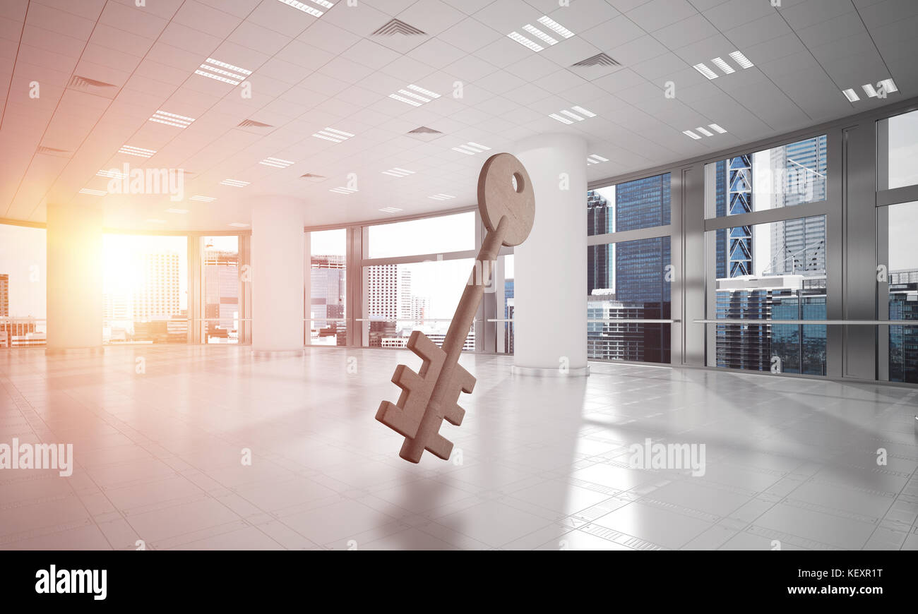 Conceptual background image of concrete key sign in modern office ...