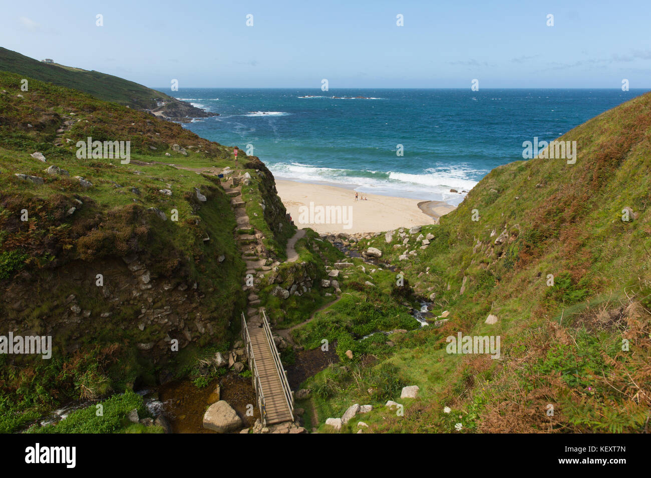 Coast path towards Portheras Cove beach Cornwall located South West of ...