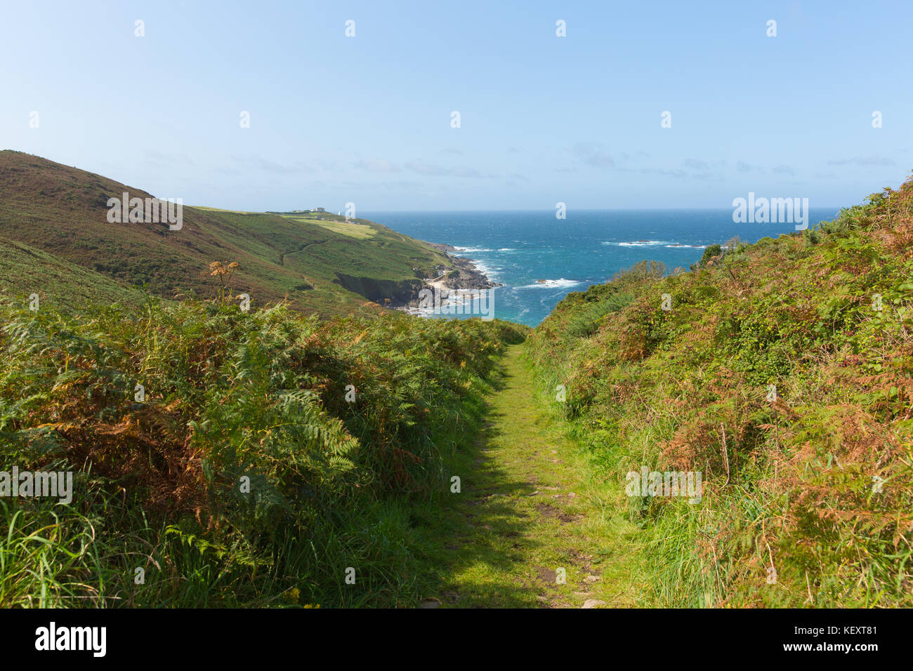 South west coast path towards Portheras Cove Cornwall located South ...