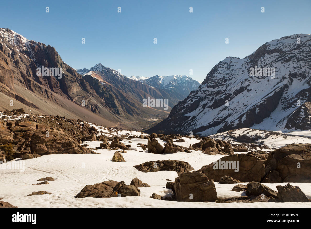 Snow covered mountains in winter in Chile Stock Photo - Alamy