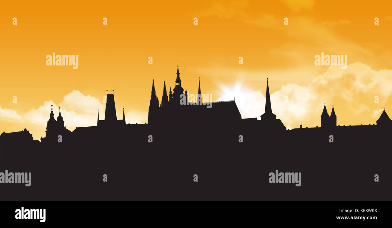 Silhouette of Prague at sunset Stock Photo - Alamy