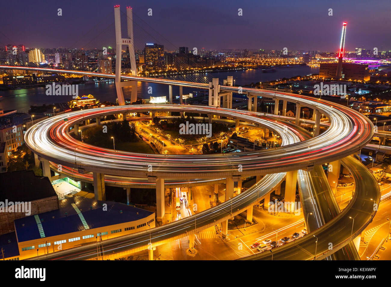 Night view of of Nanpu bridge in Shanghai Stock Photo - Alamy