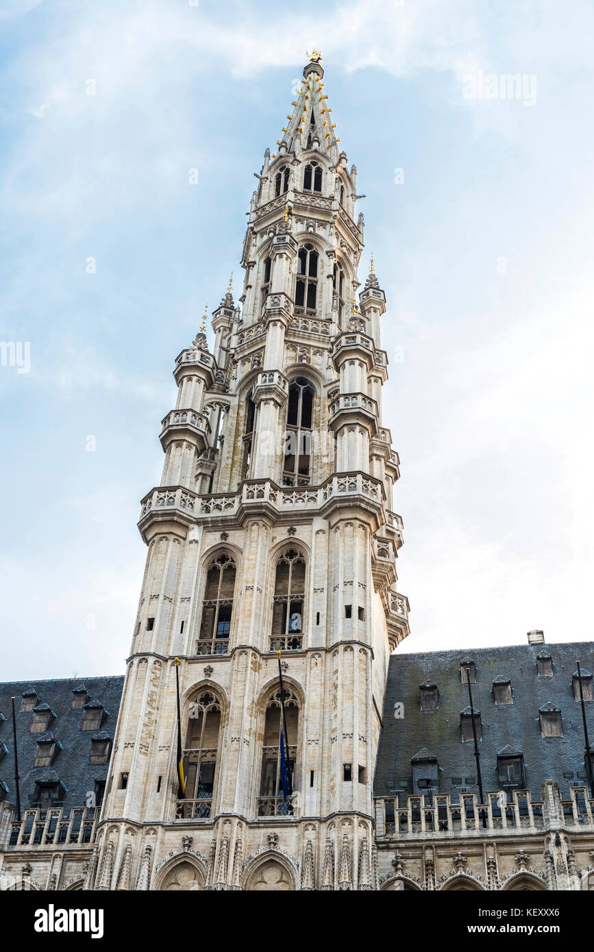 Tower of the Brussels City Hall at the Grand Place in Brussels, Belgium Stock Photo - Alamy