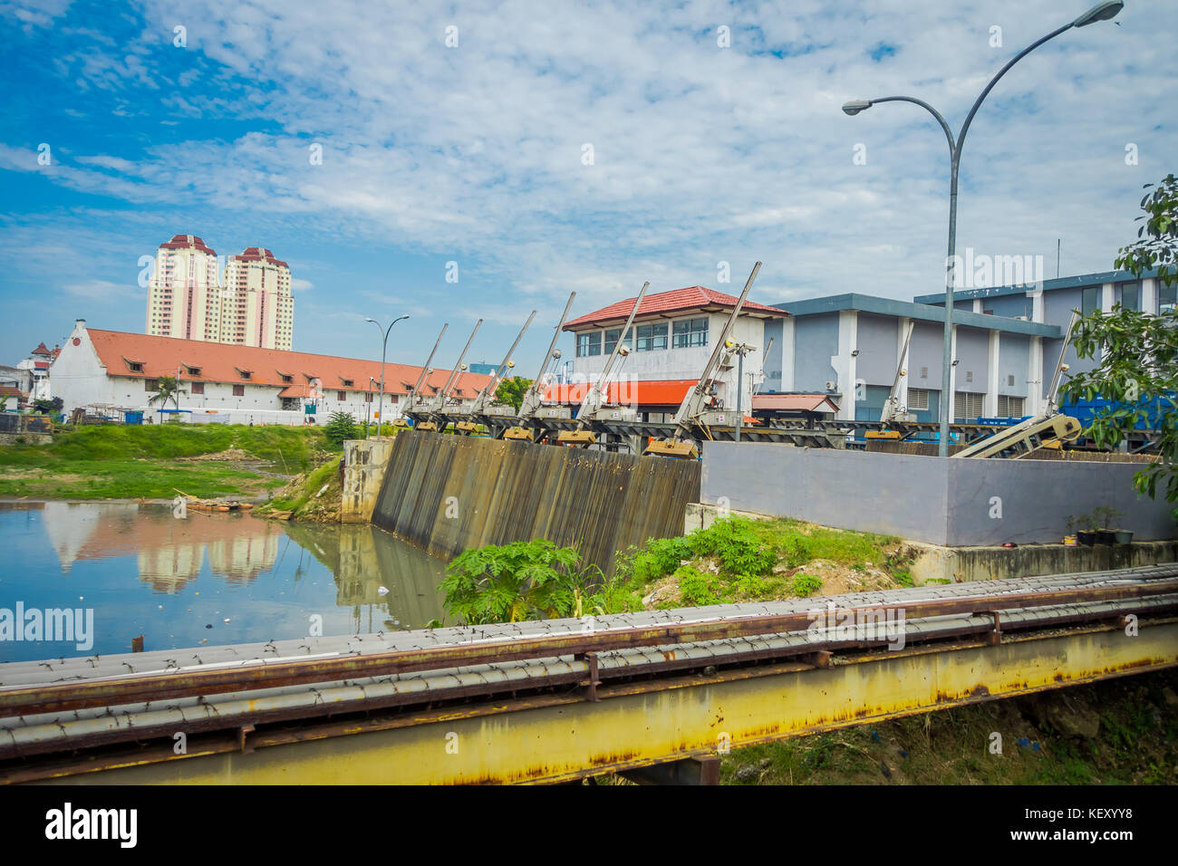 JAKARTA, INDONESIA - MAY 06, 2017: Smaller water hydropower plant ...