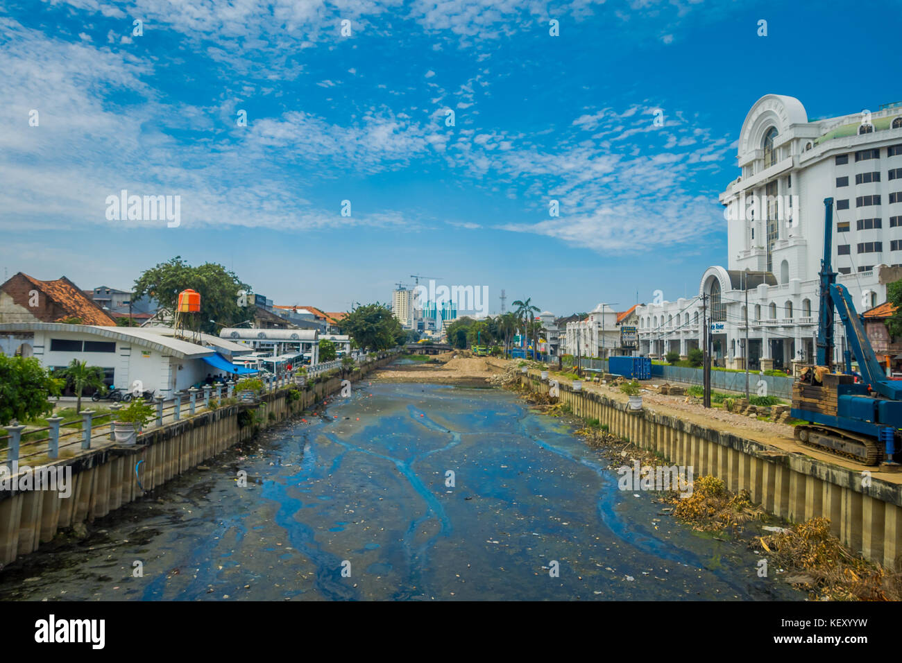 JAKARTA, INDONESIA - MAY 06, 2017: Charming water channel passing ...