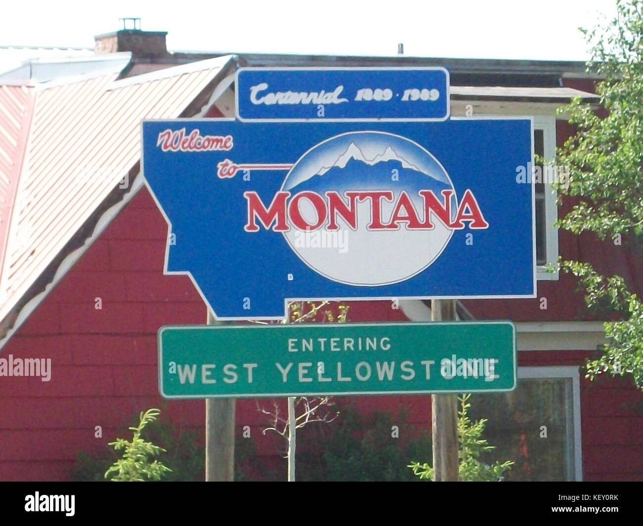 Montana welcome sign at West Yellowstone, Montana Stock Photo - Alamy