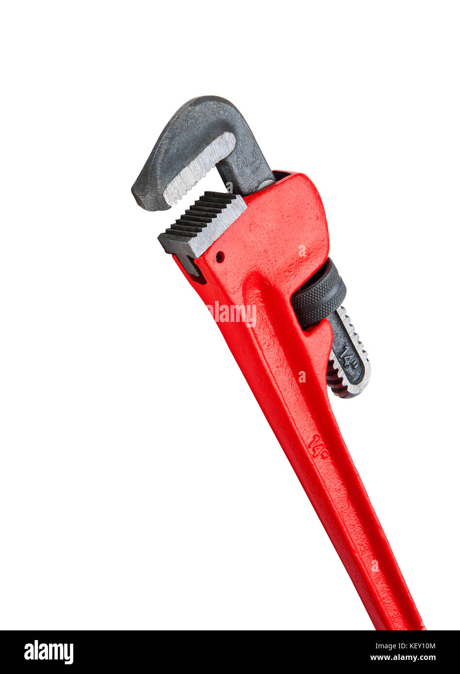 Large red pipe wrench isolated on white Stock Photo - Alamy