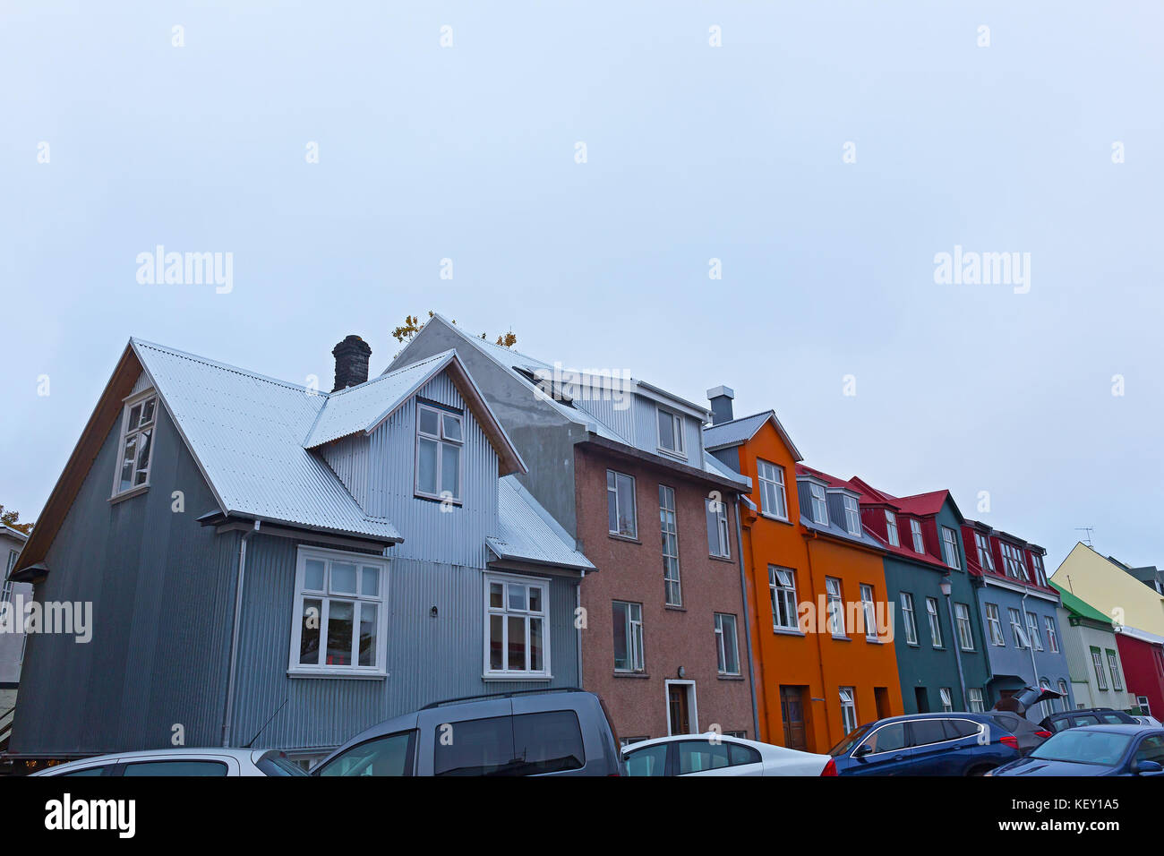 Colorful street buildings in Reykjavik, Iceland. Residential buildings ...