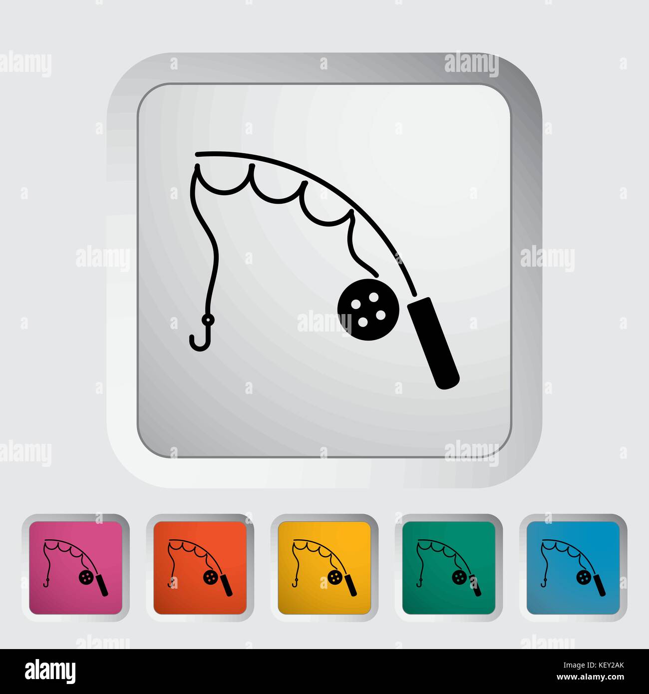 Fishing rod. Single flat icon on the button. Vector illustration Stock ...