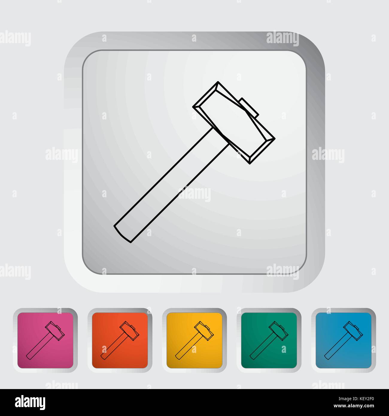 Hammer. Single flat icon on the button. Vector illustration Stock ...