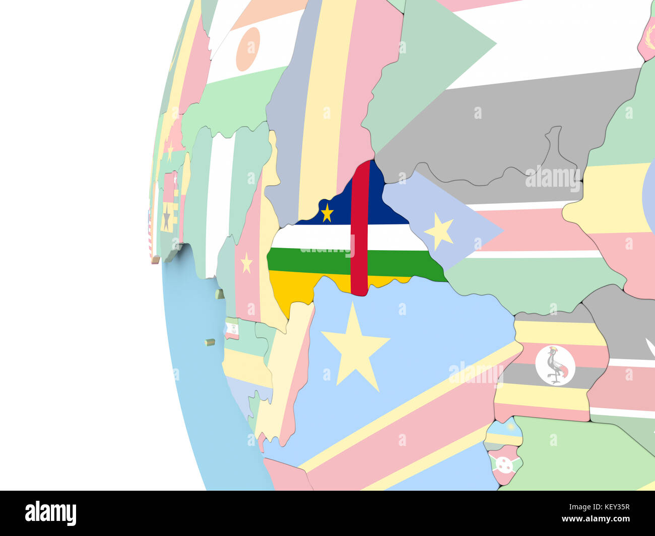Central Africa on political globe with flag. 3D illustration Stock ...