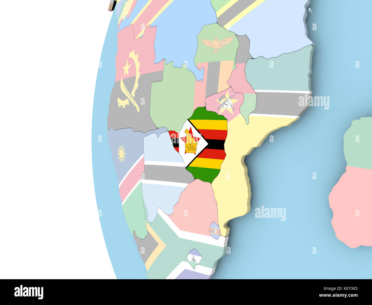 Zimbabwe on political globe with flag. 3D illustration Stock Photo - Alamy