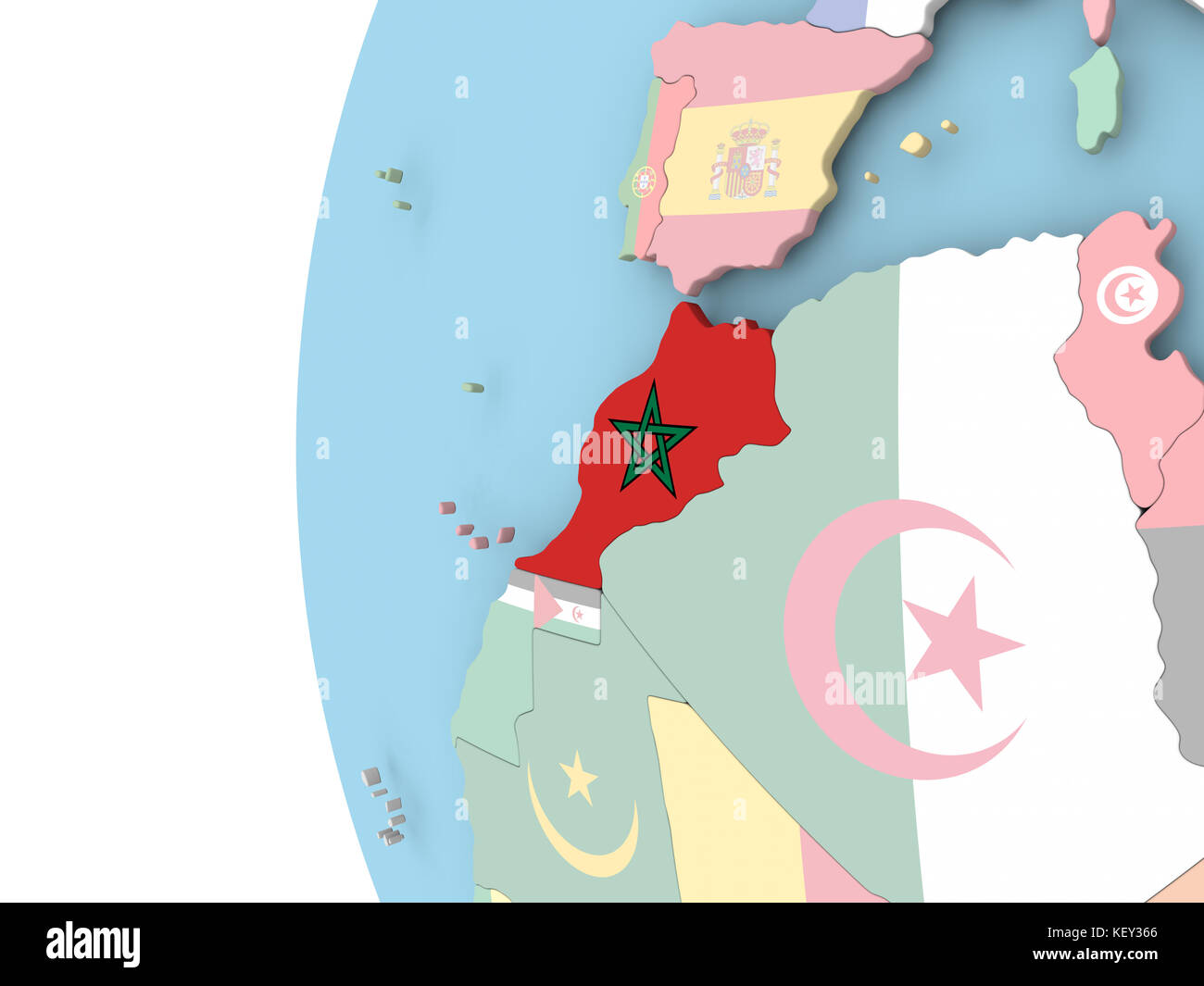 Morocco on political globe with flag. 3D illustration Stock Photo - Alamy