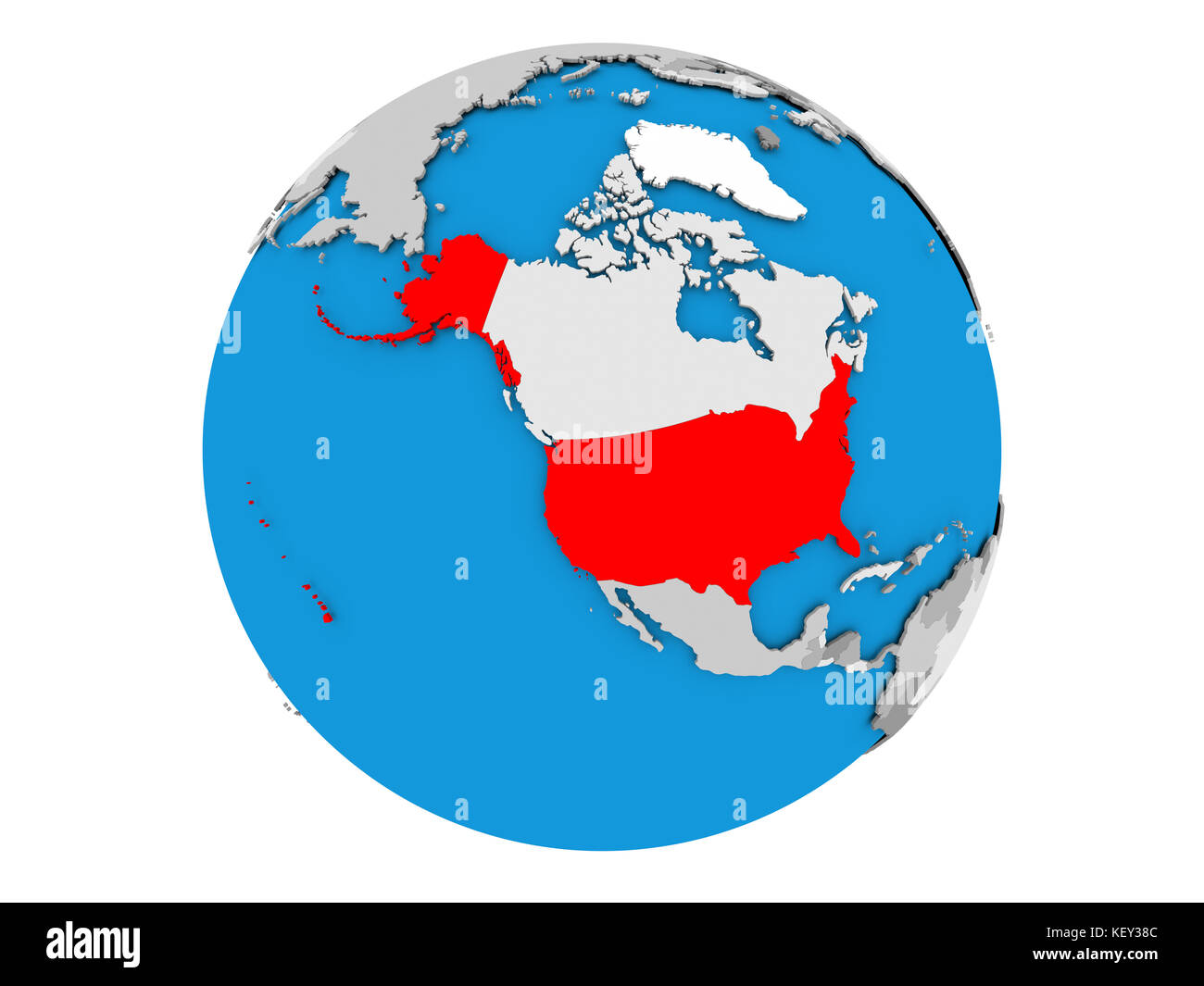 USA highlighted in red on political globe. 3D illustration isolated on ...