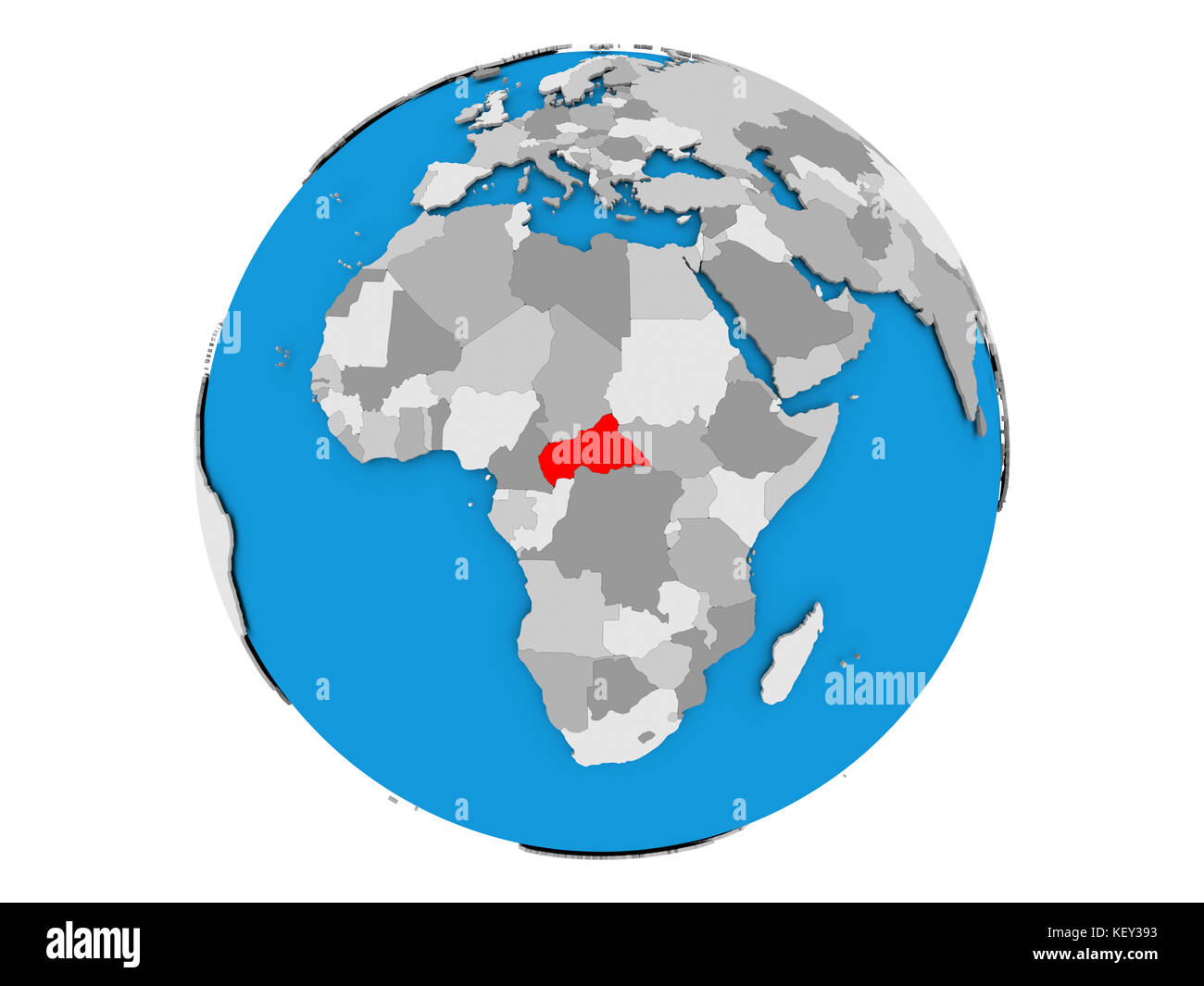 Central Africa highlighted in red on political globe. 3D illustration ...