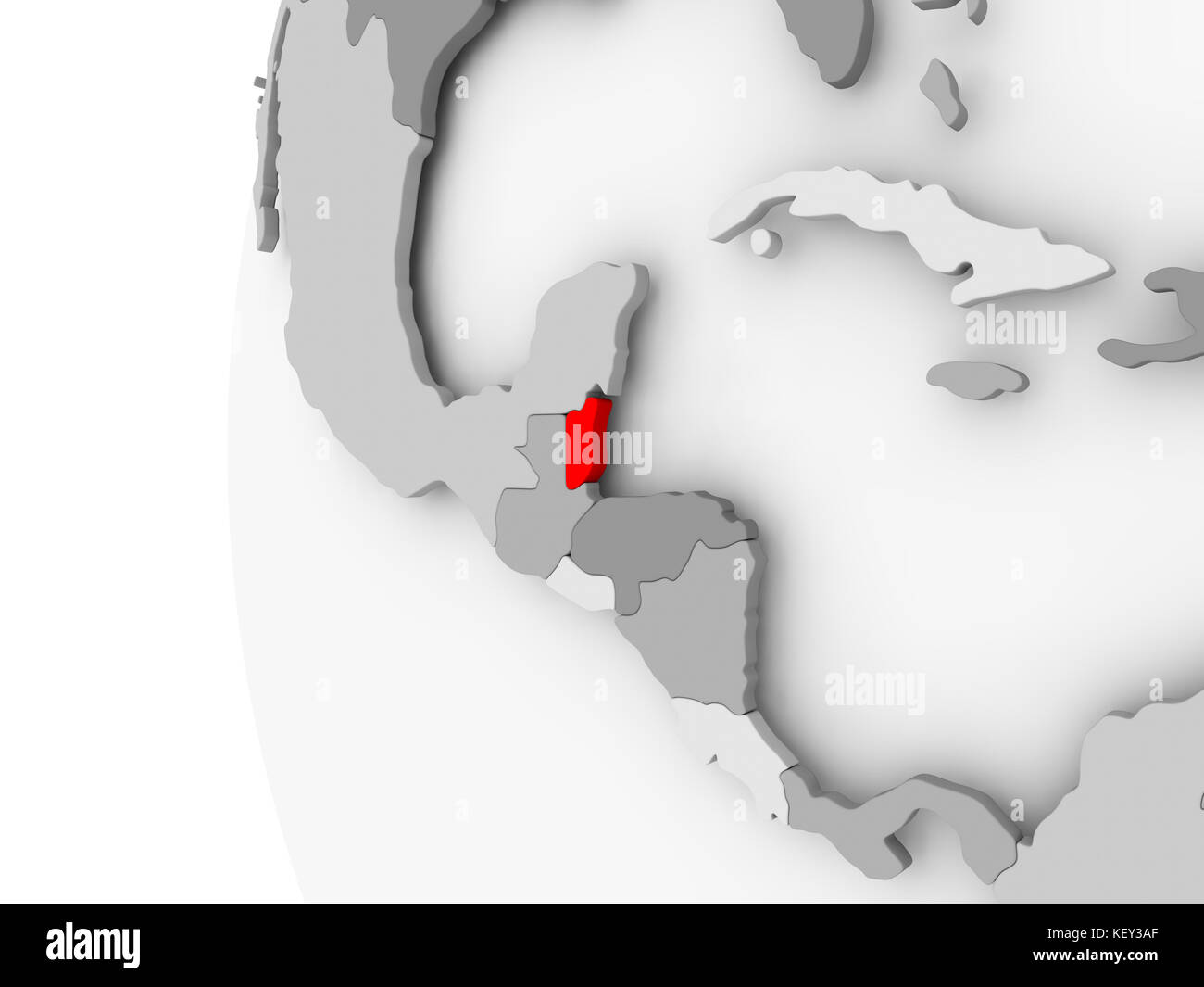Belize highlighted on grey 3D model of political globe. 3D illustration ...