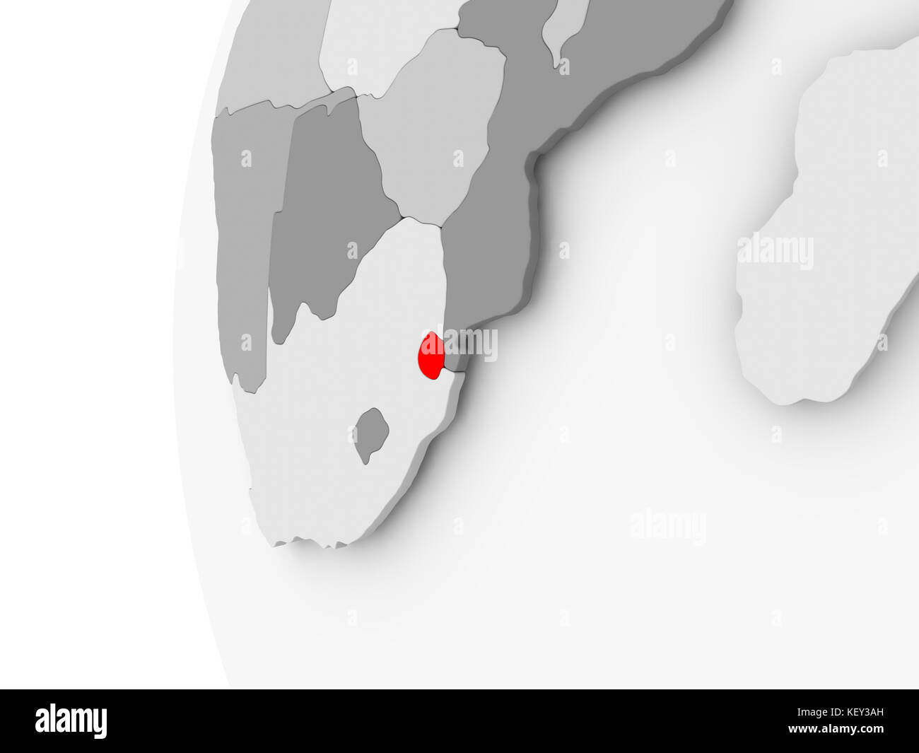 Swaziland highlighted on grey 3D model of political globe. 3D ...