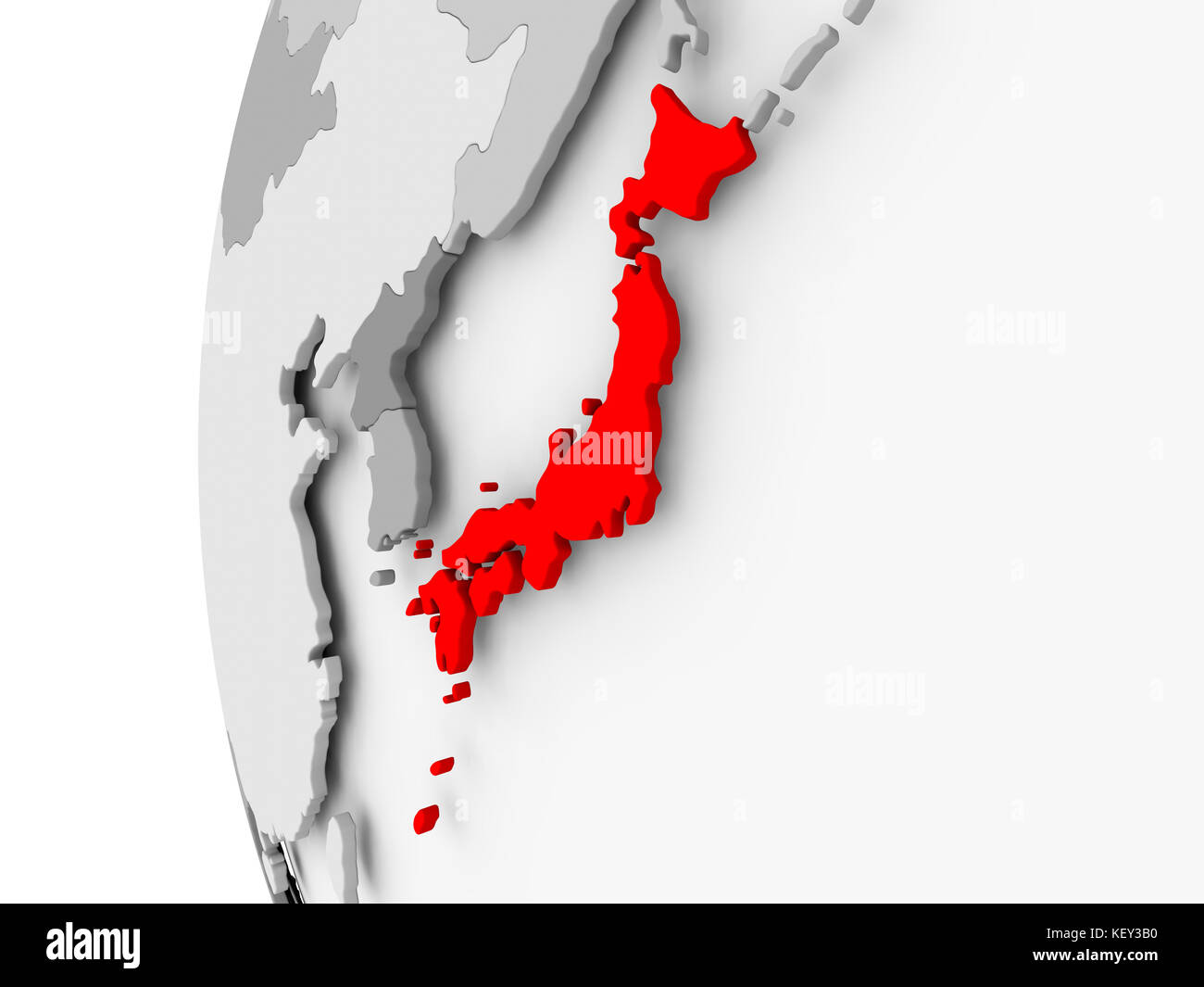 Japan highlighted on grey 3D model of political globe. 3D illustration ...