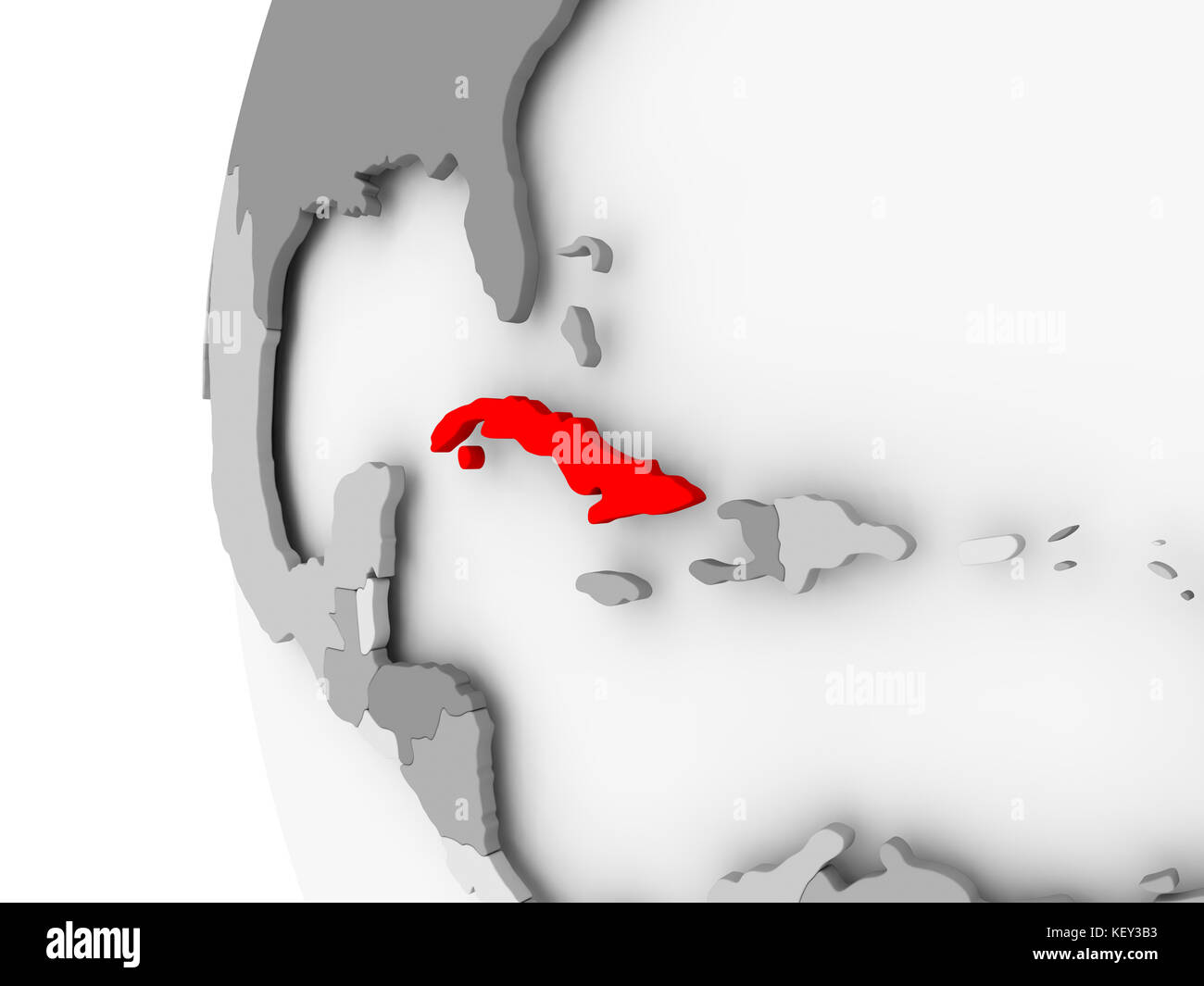 Cuba highlighted on grey 3D model of political globe. 3D illustration ...