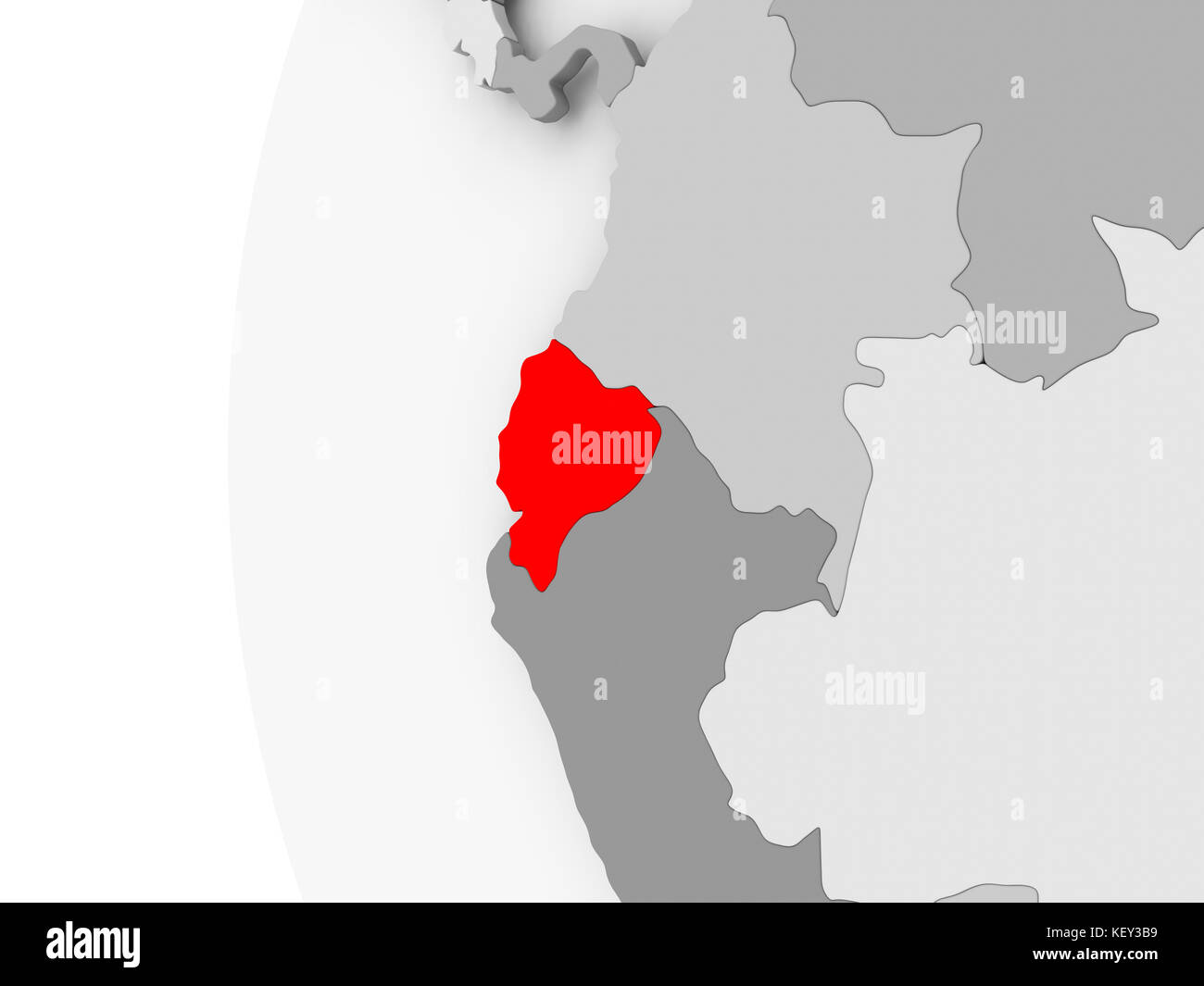 Ecuador highlighted on grey 3D model of political globe. 3D ...