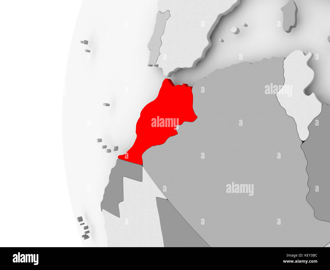Morocco highlighted on grey 3D model of political globe. 3D ...