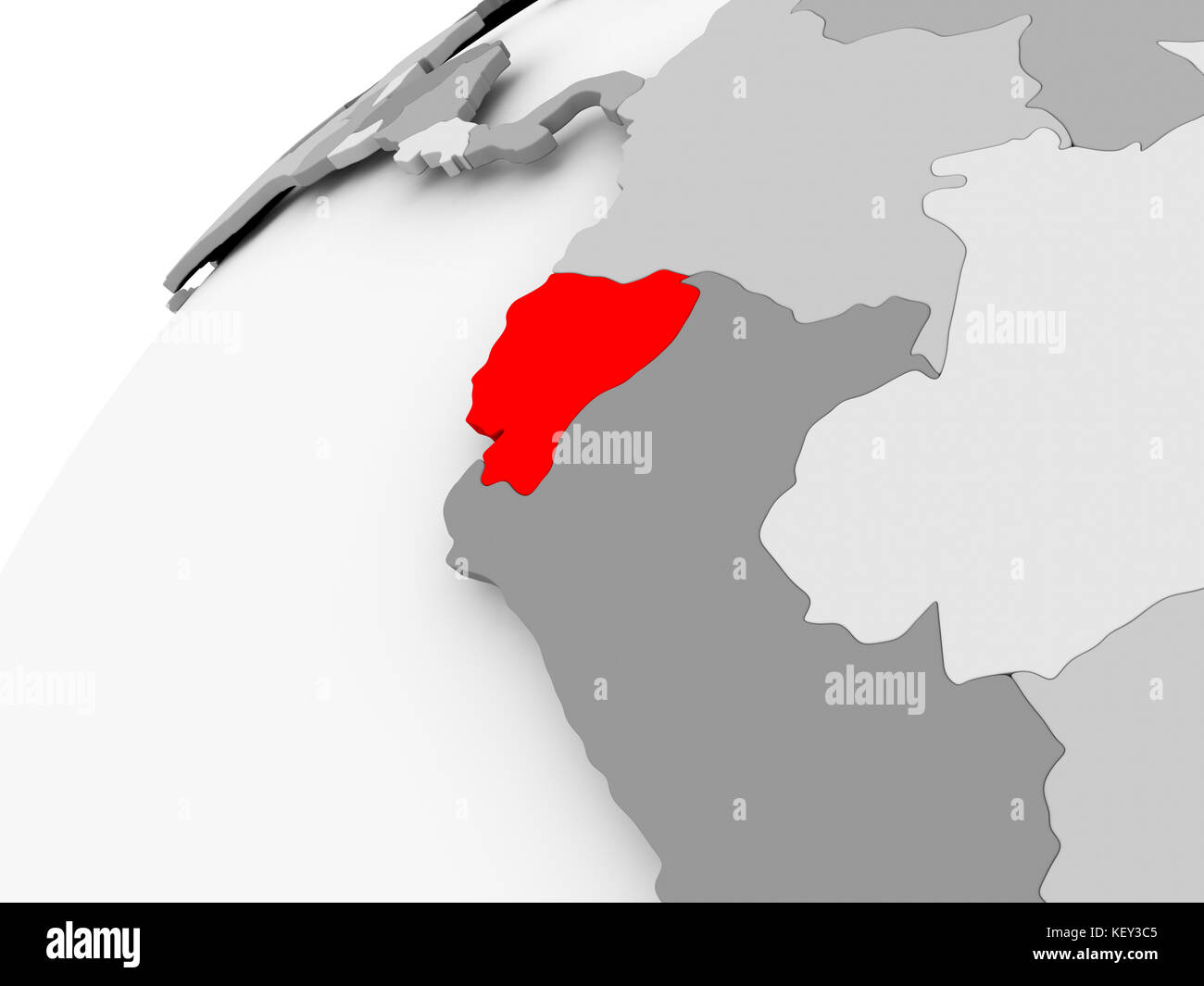 Map of Ecuador in red on grey political globe. 3D illustration Stock ...