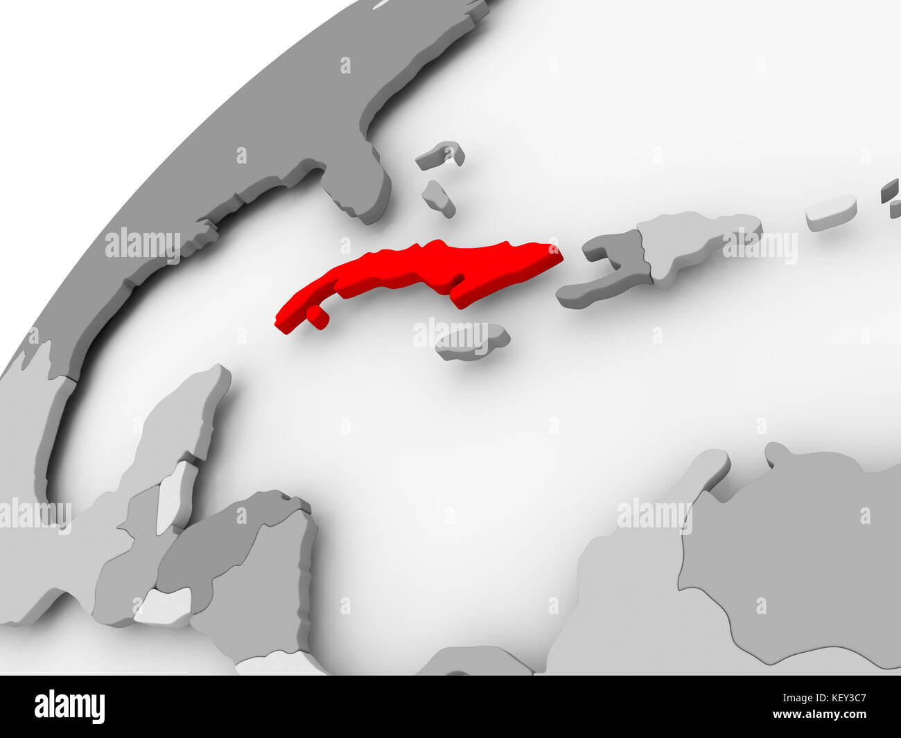 Map of Cuba in red on grey political globe. 3D illustration Stock Photo ...