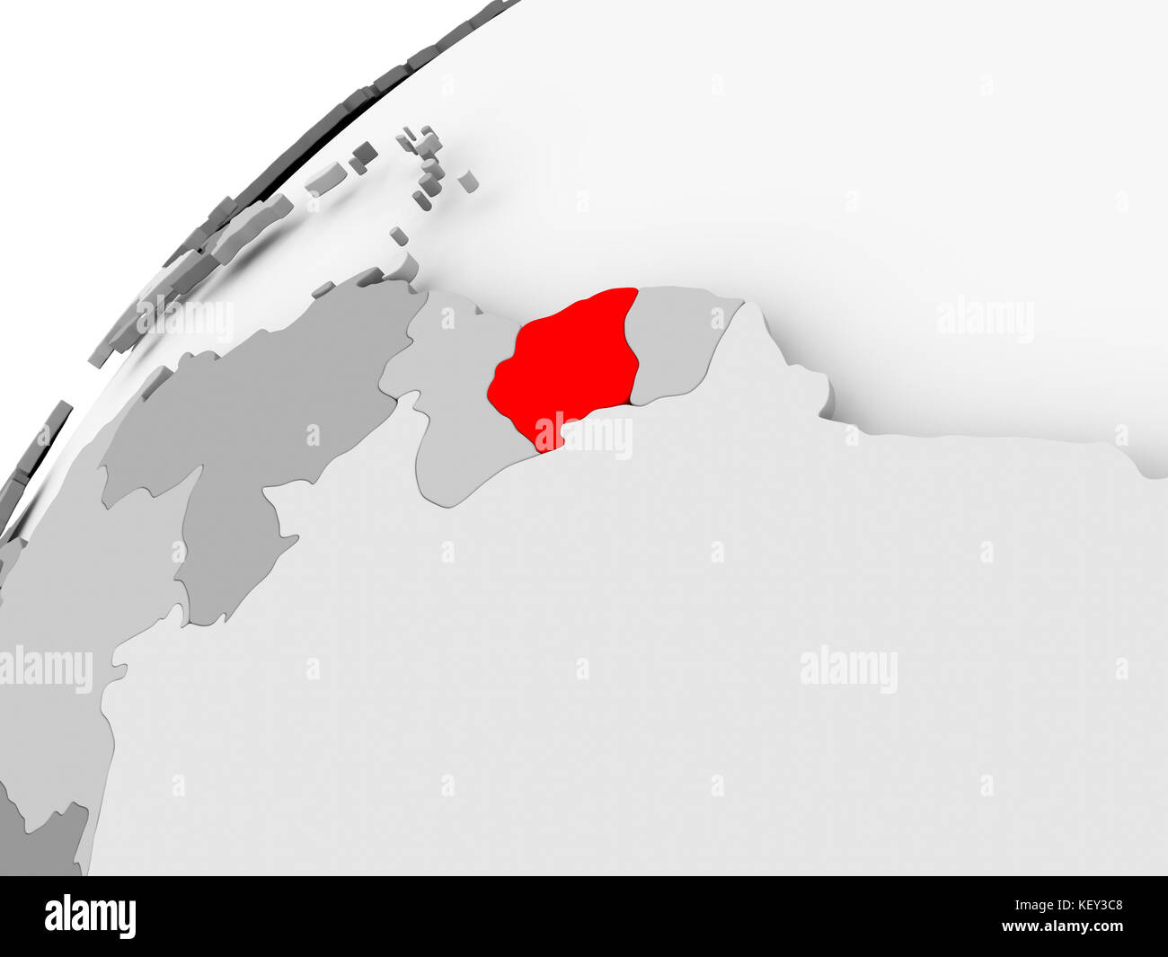 Map of Suriname in red on grey political globe. 3D illustration Stock ...