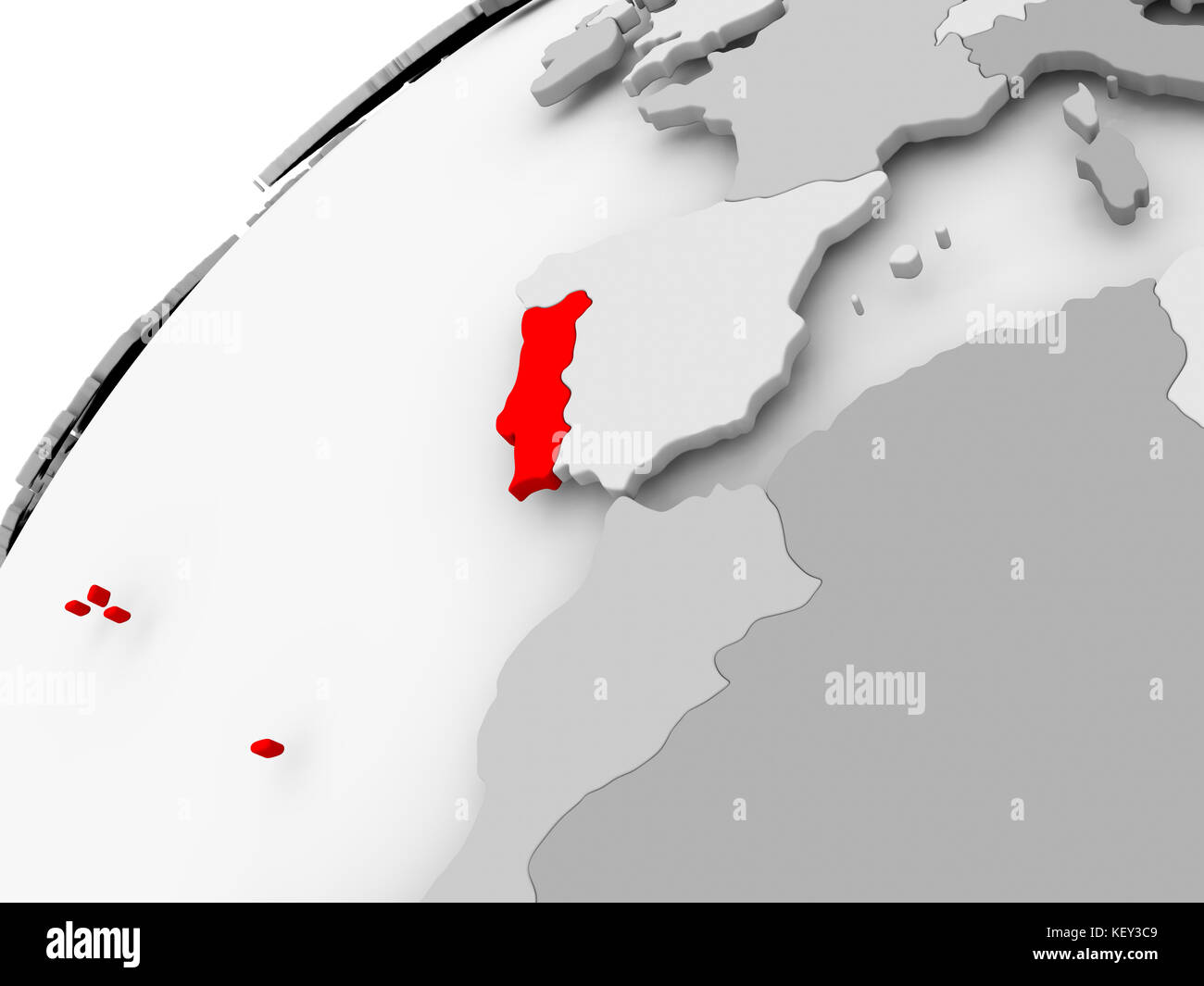 Map of Portugal in red on grey political globe. 3D illustration Stock ...