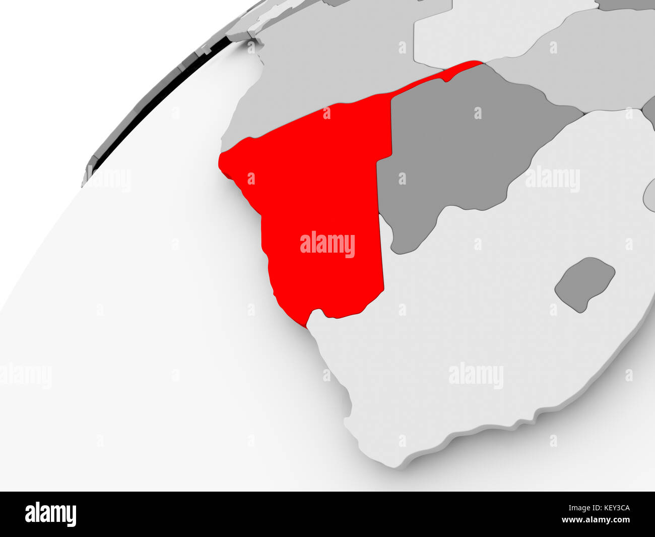 Map of Namibia in red on grey political globe. 3D illustration Stock ...