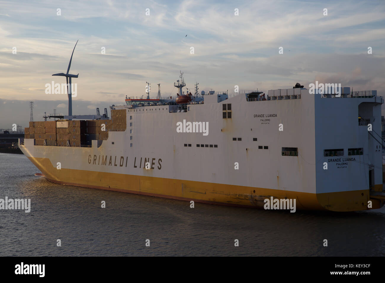 Grimaldi Lines container ship docked in Tilbury Docks, England Stock ...