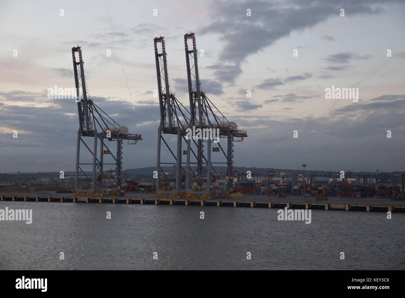 Cranes and a ship docked in Tilbury Docks, England Stock Photo - Alamy