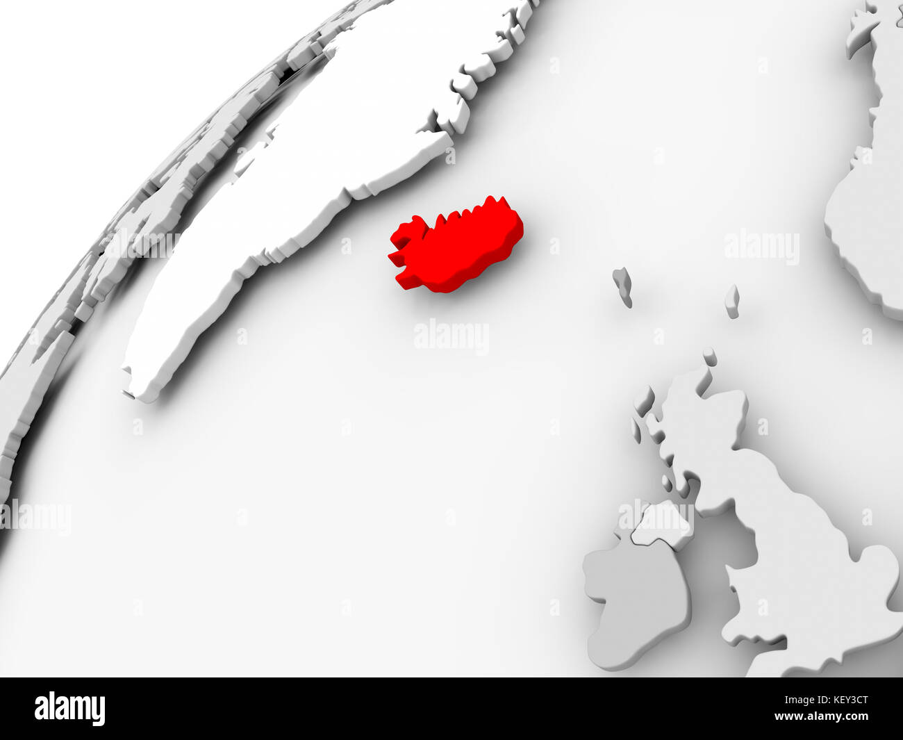 Map of Iceland in red on grey political globe. 3D illustration Stock ...