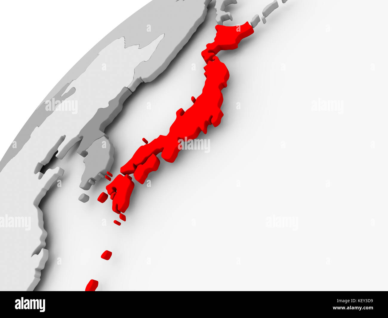 Map of Japan in red on grey political globe. 3D illustration Stock ...