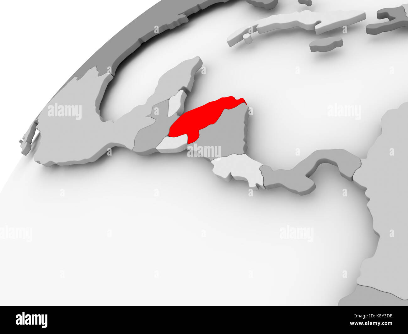 Map of Honduras in red on grey political globe. 3D illustration Stock ...