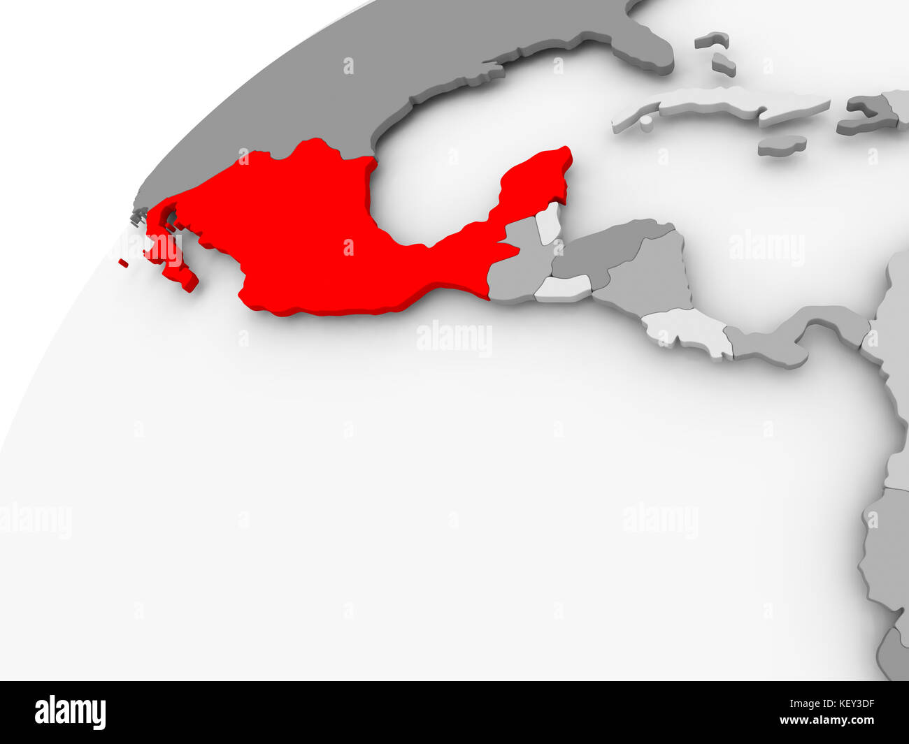 Map of Mexico in red on grey political globe. 3D illustration Stock ...