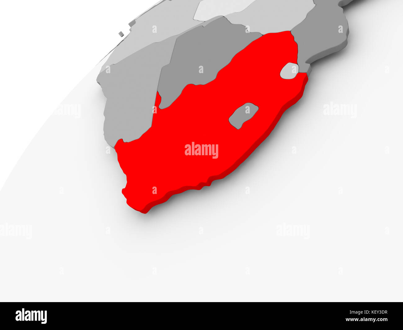 Map of South Africa in red on grey political globe. 3D illustration ...